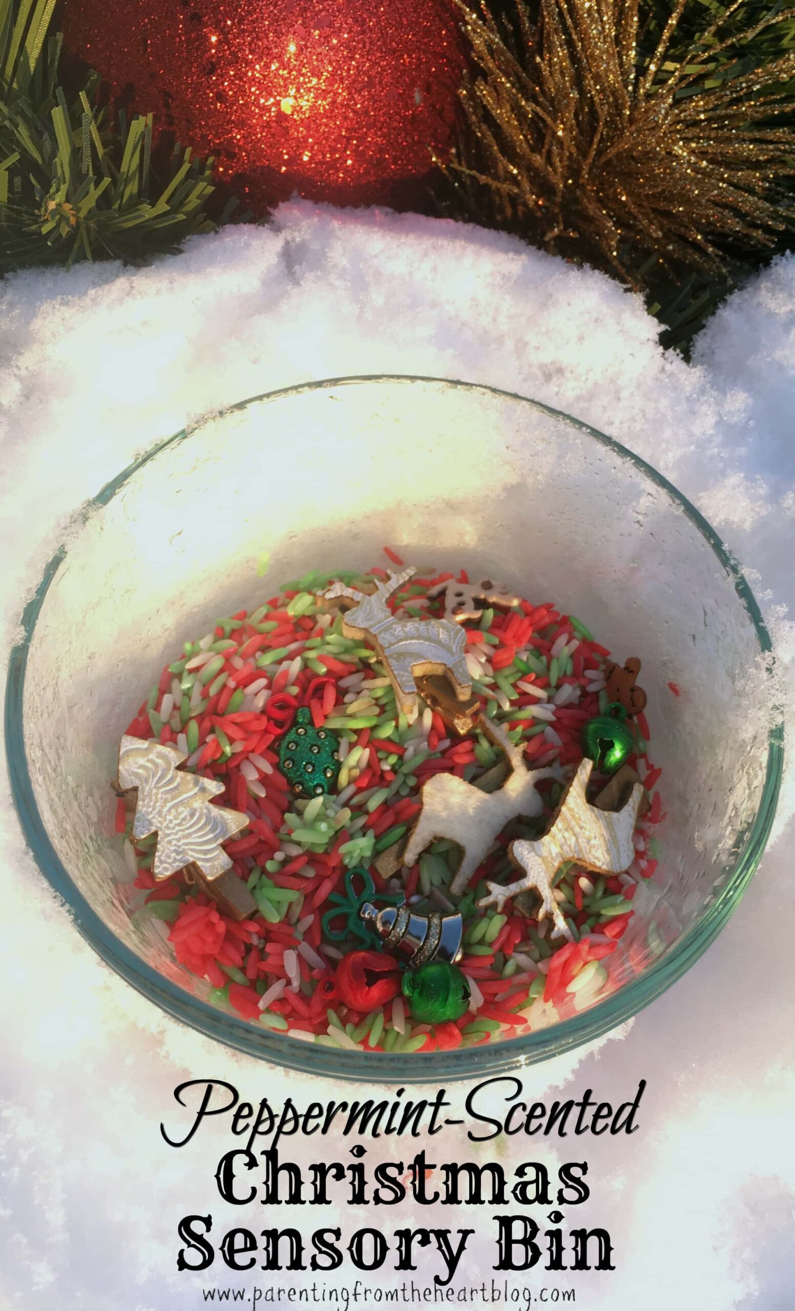 Peppermint Scented Christmas Sensory Bin - Parent From Heart